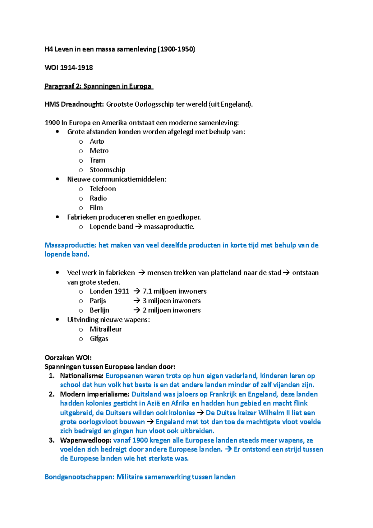H4 Leven in een massasamenleving - 1900 In Europa en Amerika ontstaat ...