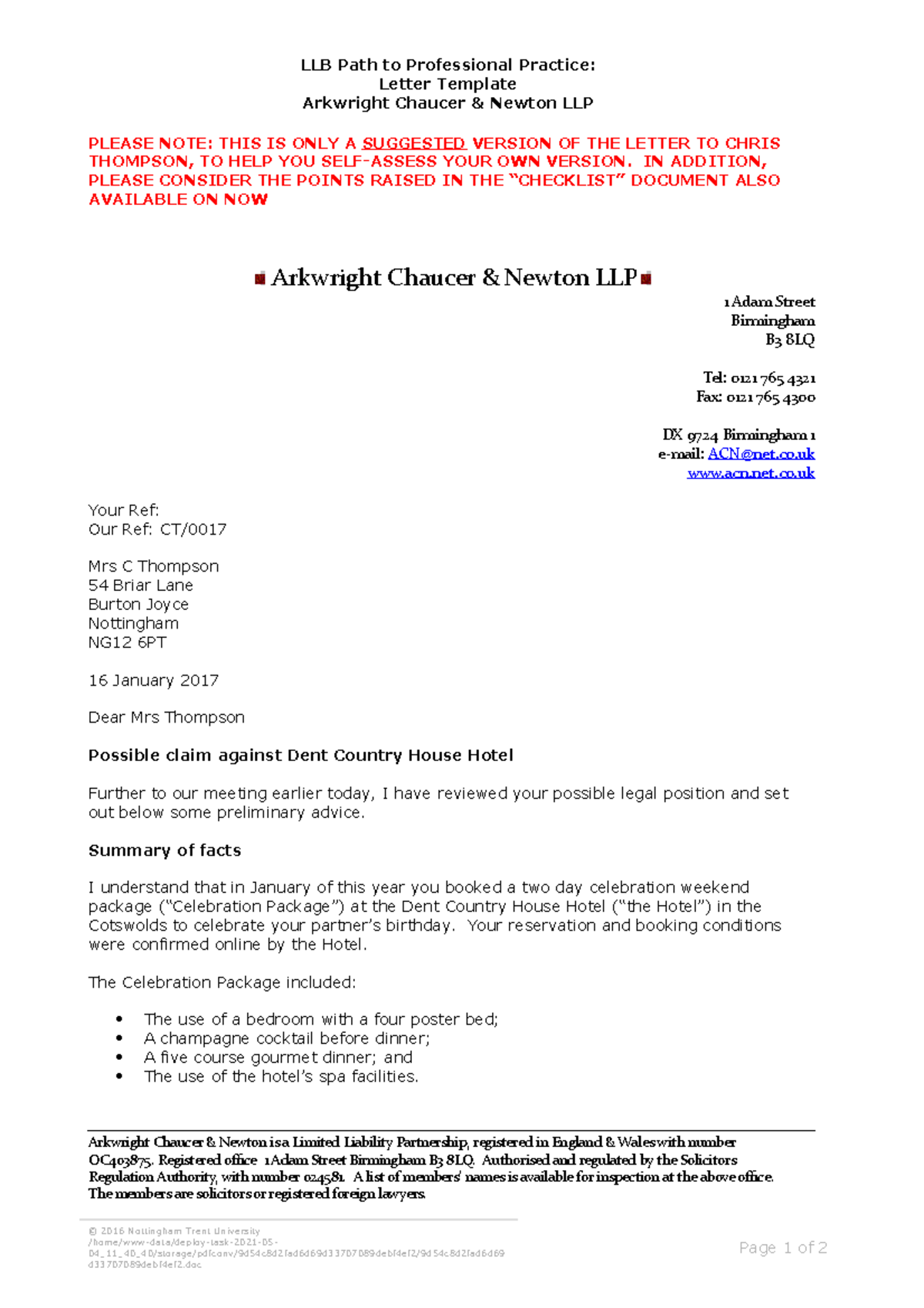 Model Letter to Chris Thompson - LLB Path to Professional Practice ...