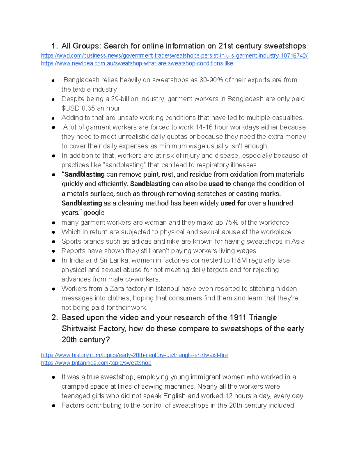 Group activity chapter 2- sweatshops - 1. All Groups: Search for online ...
