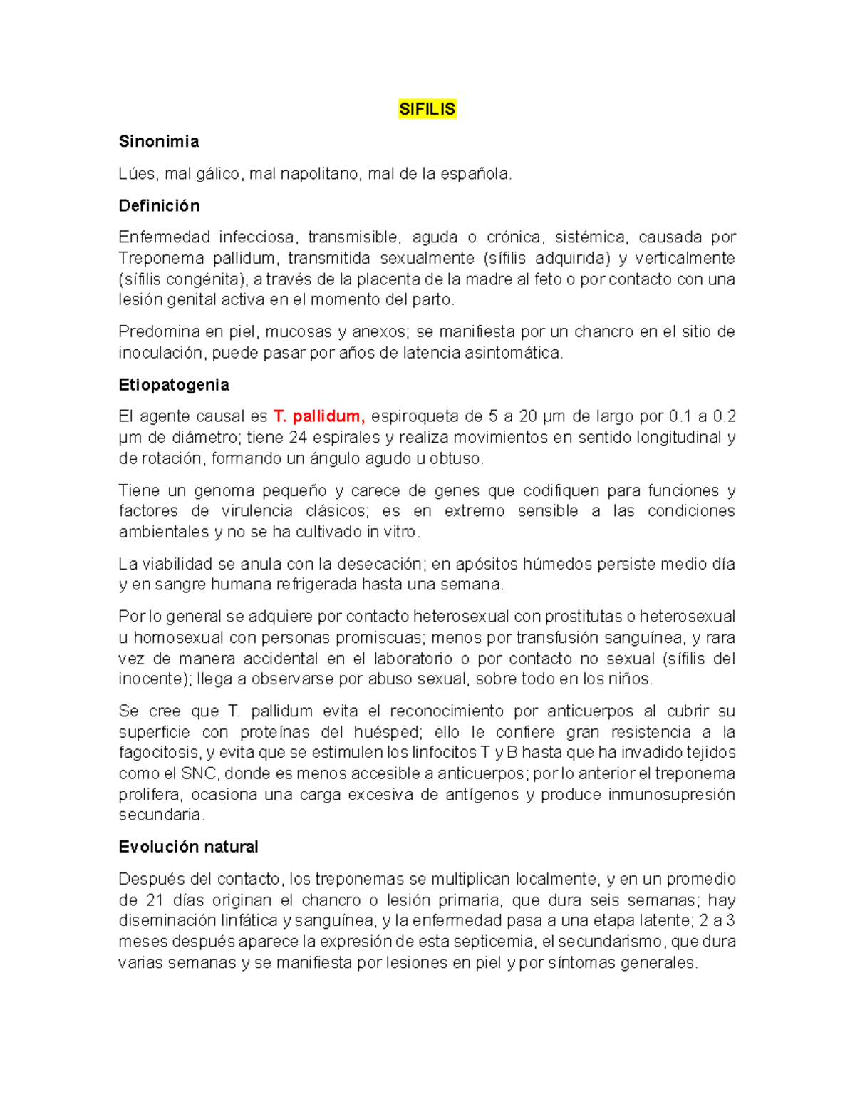 4to examen - dsasda - SIFILIS Sinonimia Lúes, mal gálico, mal ...