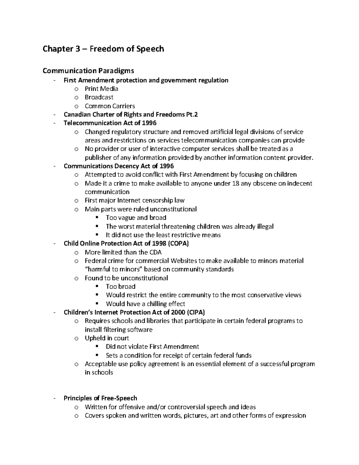 Chapter 3 - COMP LEC CH 3 - Chapter 3 – Freedom of Speech Communication ...