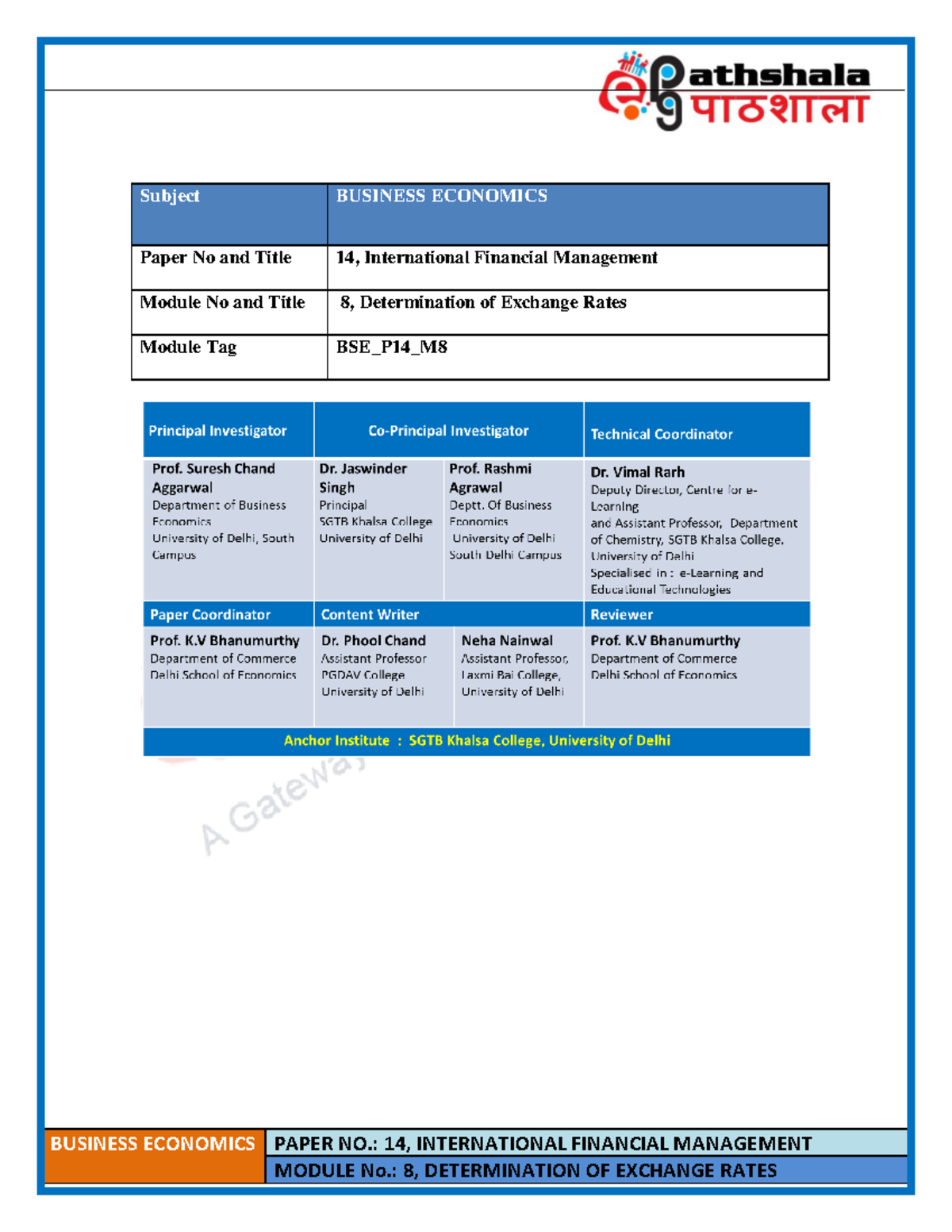 Determination of Exchange Rates. - BUSINESS ECONOMICS PAPER NO.: 14 ...