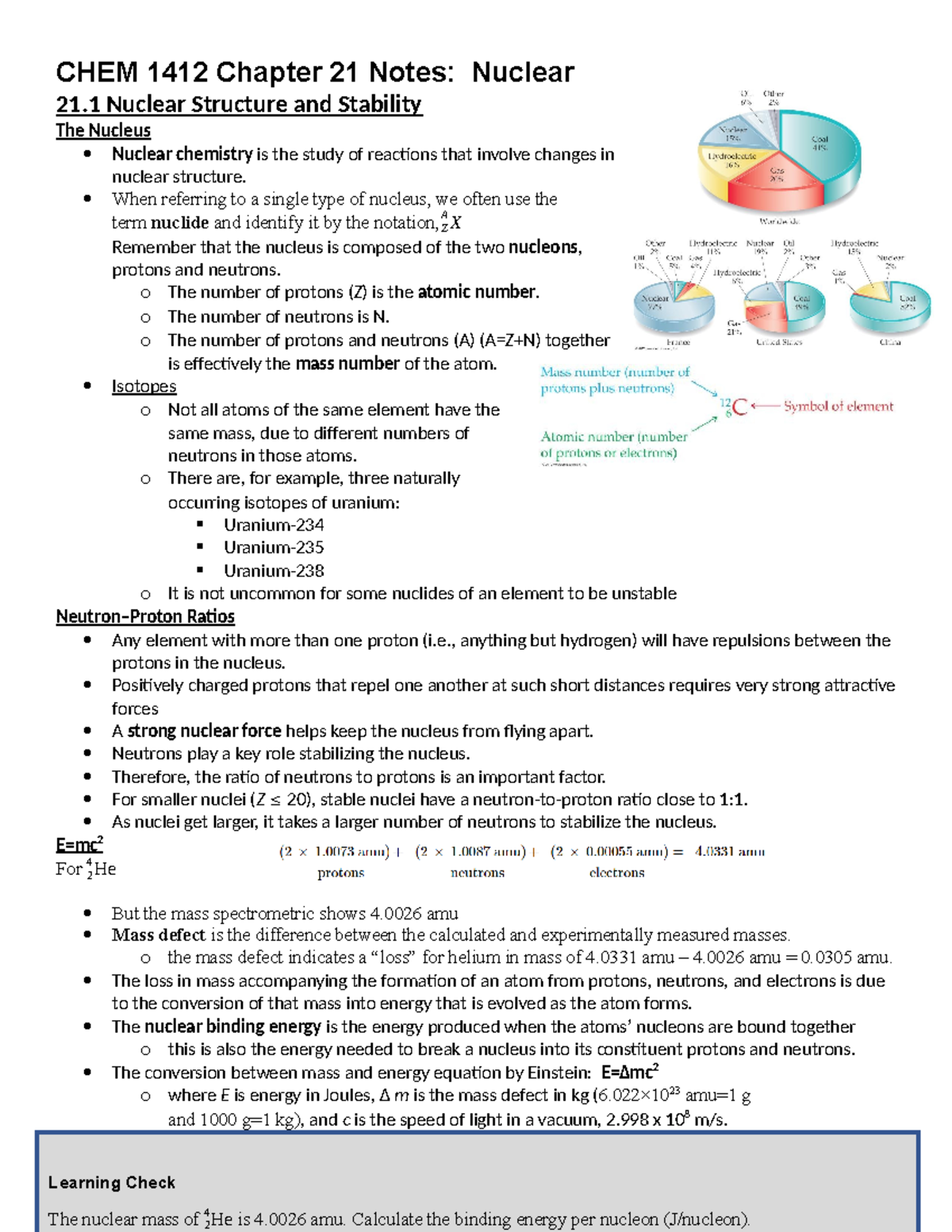 CHEM 1412 Chapter 21 Notes - CHEM 1412 Chapter 21 Notes: Nuclear 21 ...