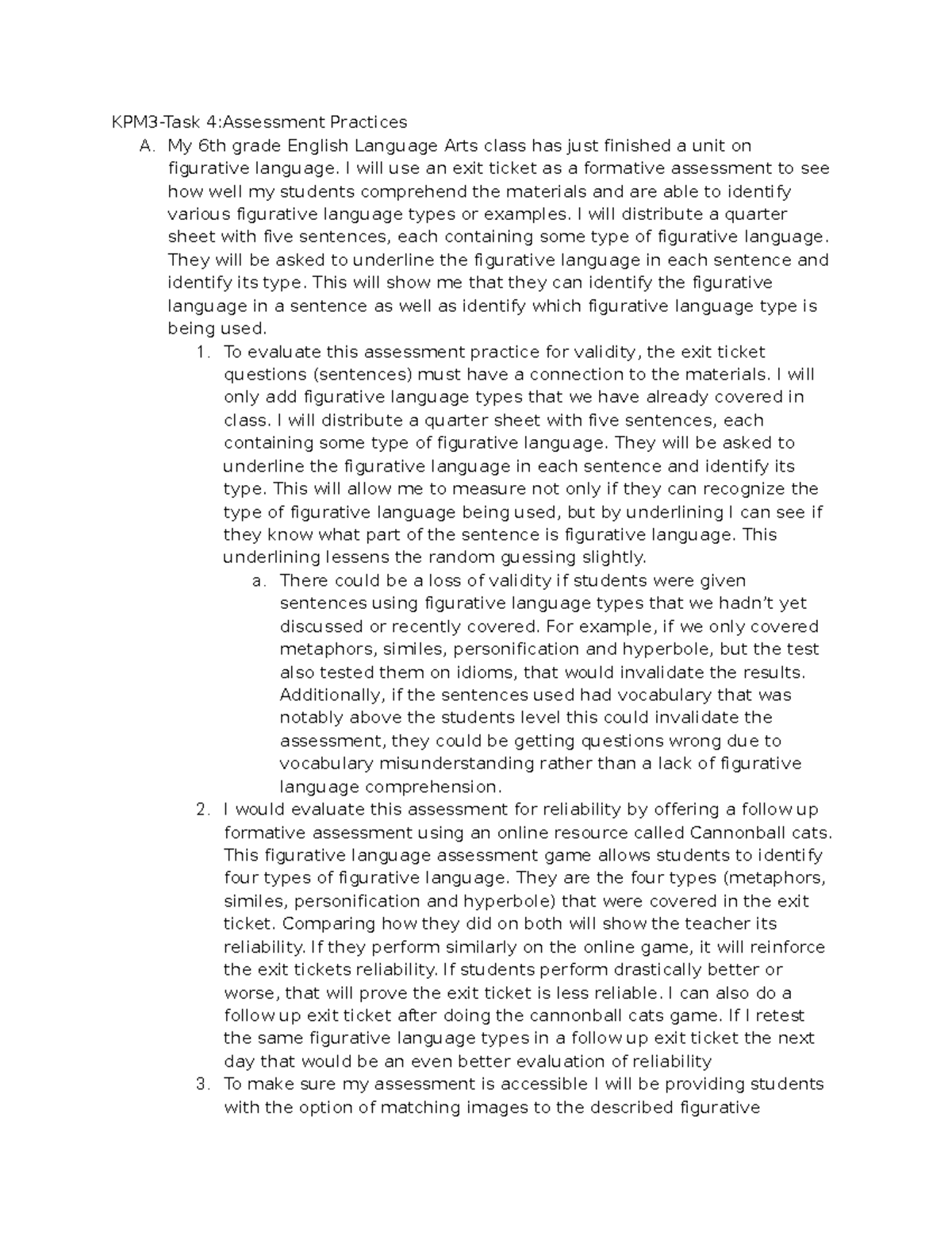 KPM3 -Task 4 Assessment Practices Upload - KPM3-Task 4:Assessment ...