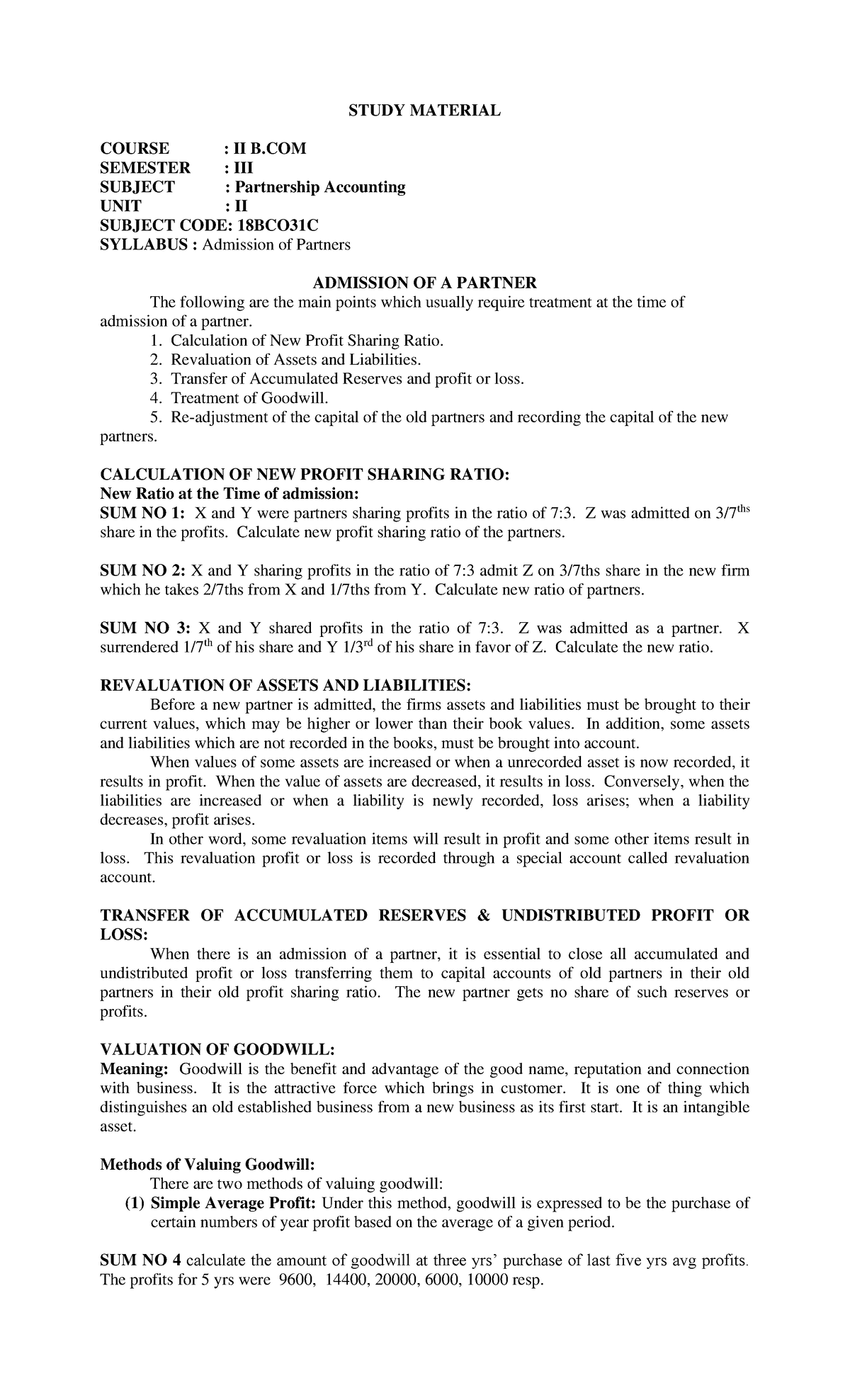 18BCO31C U2 Cost Accounting Sums STUDY MATERIAL COURSE II B