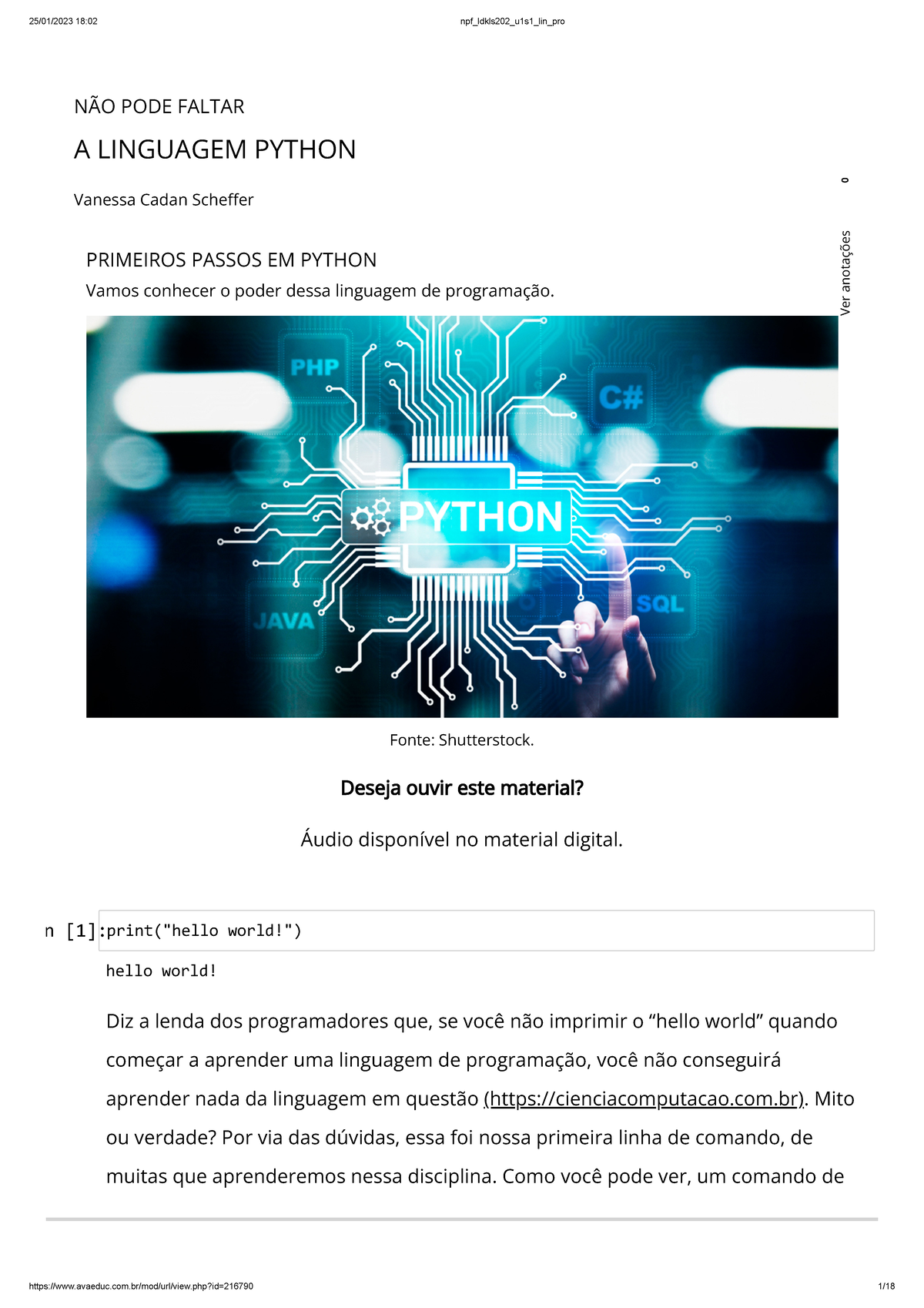 TDC ANA DAD PYT Introdução a Linguagem Python - NÃO PODE FALTAR A ...