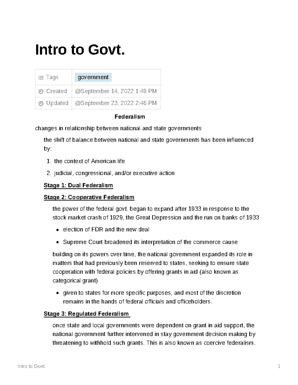 Intro to Govt - Federalism, Professor Stokes-Brown - Intro to Govt ...
