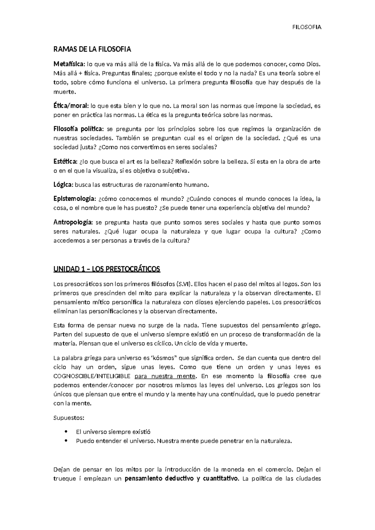 Filosofia - bloque 1 platon - RAMAS DE LA FILOSOFIA Metafísica: lo que va más allá de la física ...