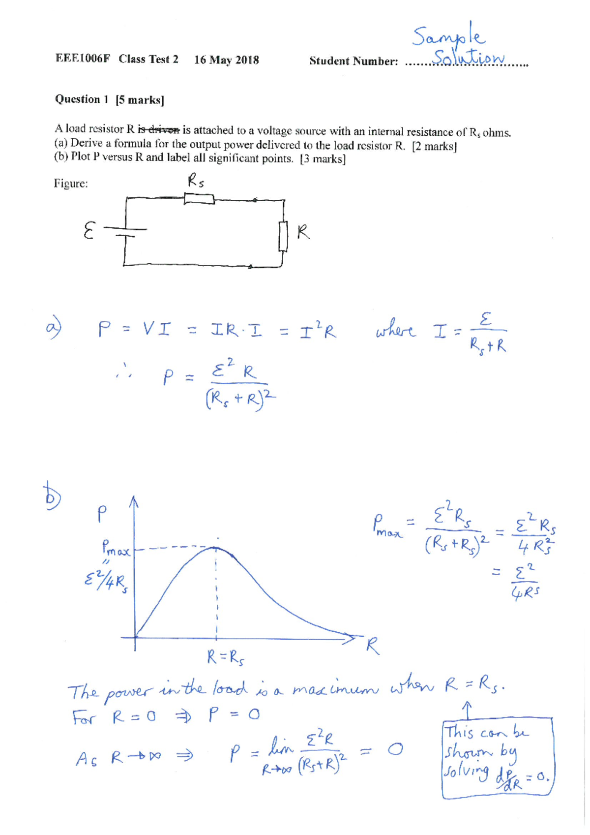 EEE1006F Class Test 2 16 May 2018 sample solution - EEE1006F - Studocu