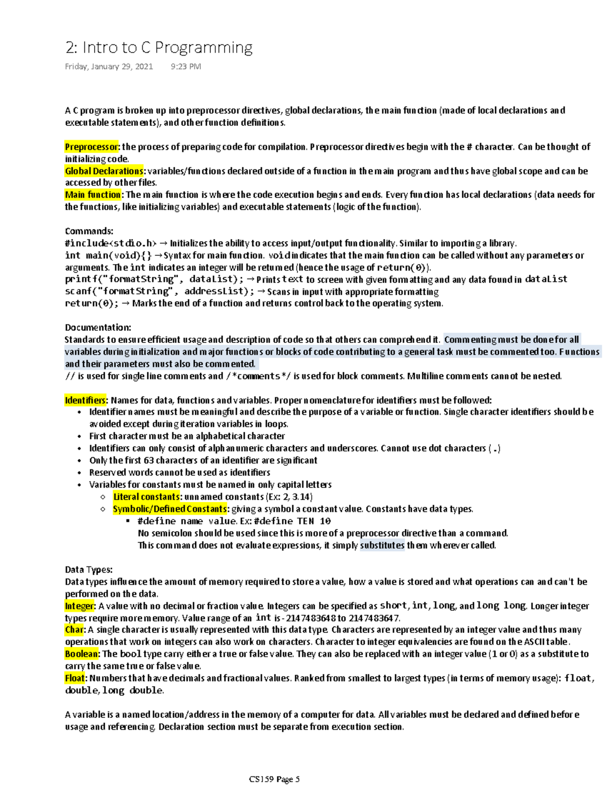 2: Intro to C Programming - A C program is broken up into preprocessor ...
