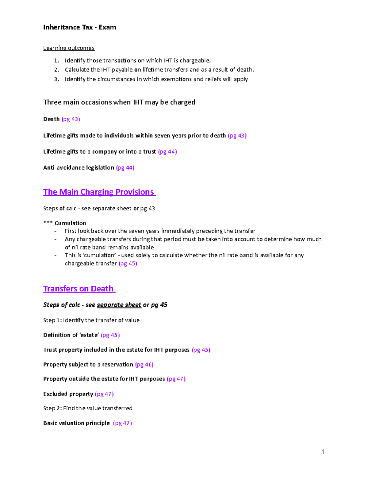 IHT book notes - Learning outcomes 1. Identify those transactions on ...