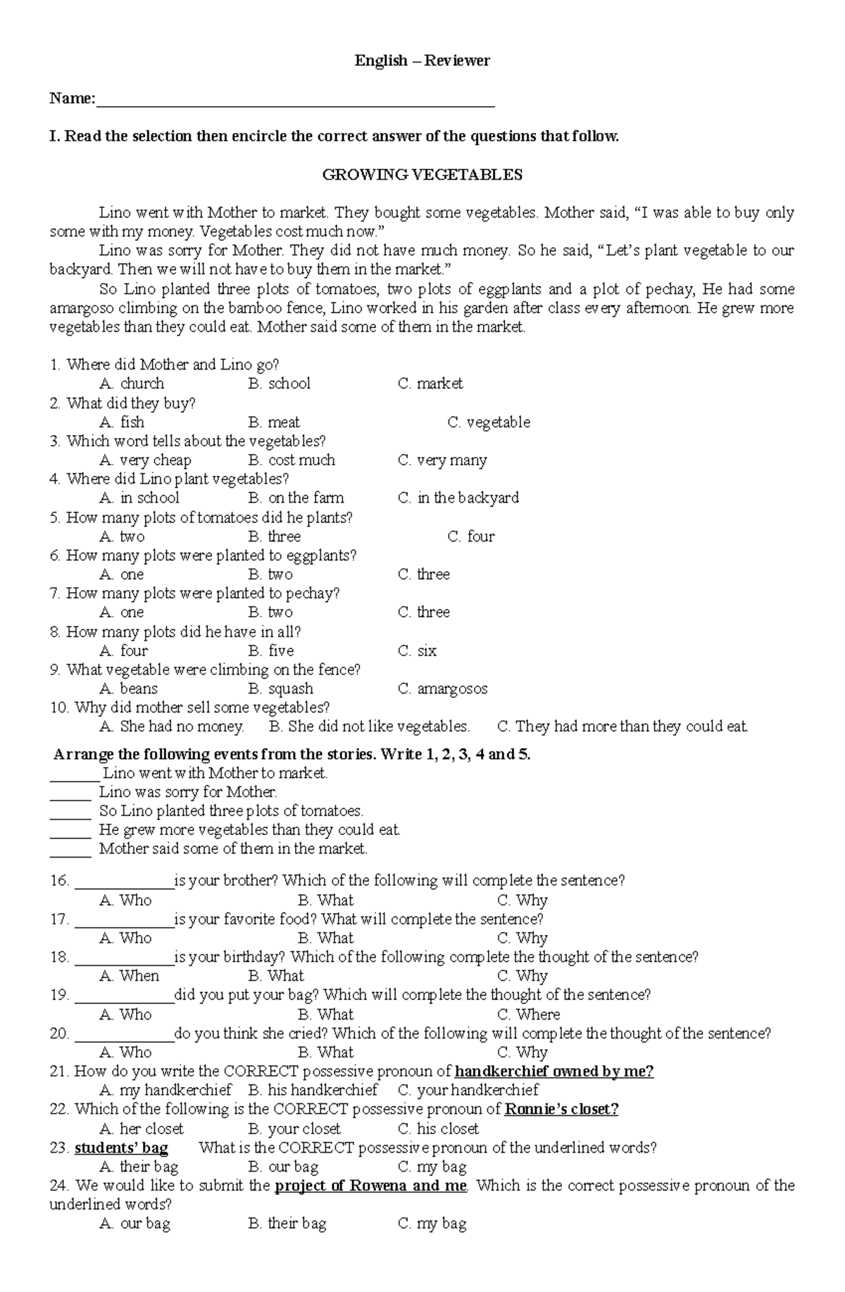 English Review - For reference - English – Reviewer - Studocu