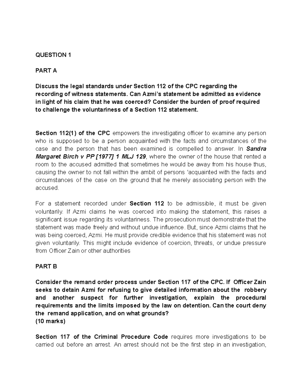 LAW601 CPC Tutorial 2 - refer - QUESTION 1 PART A Discuss the legal standards under Section 112 ...