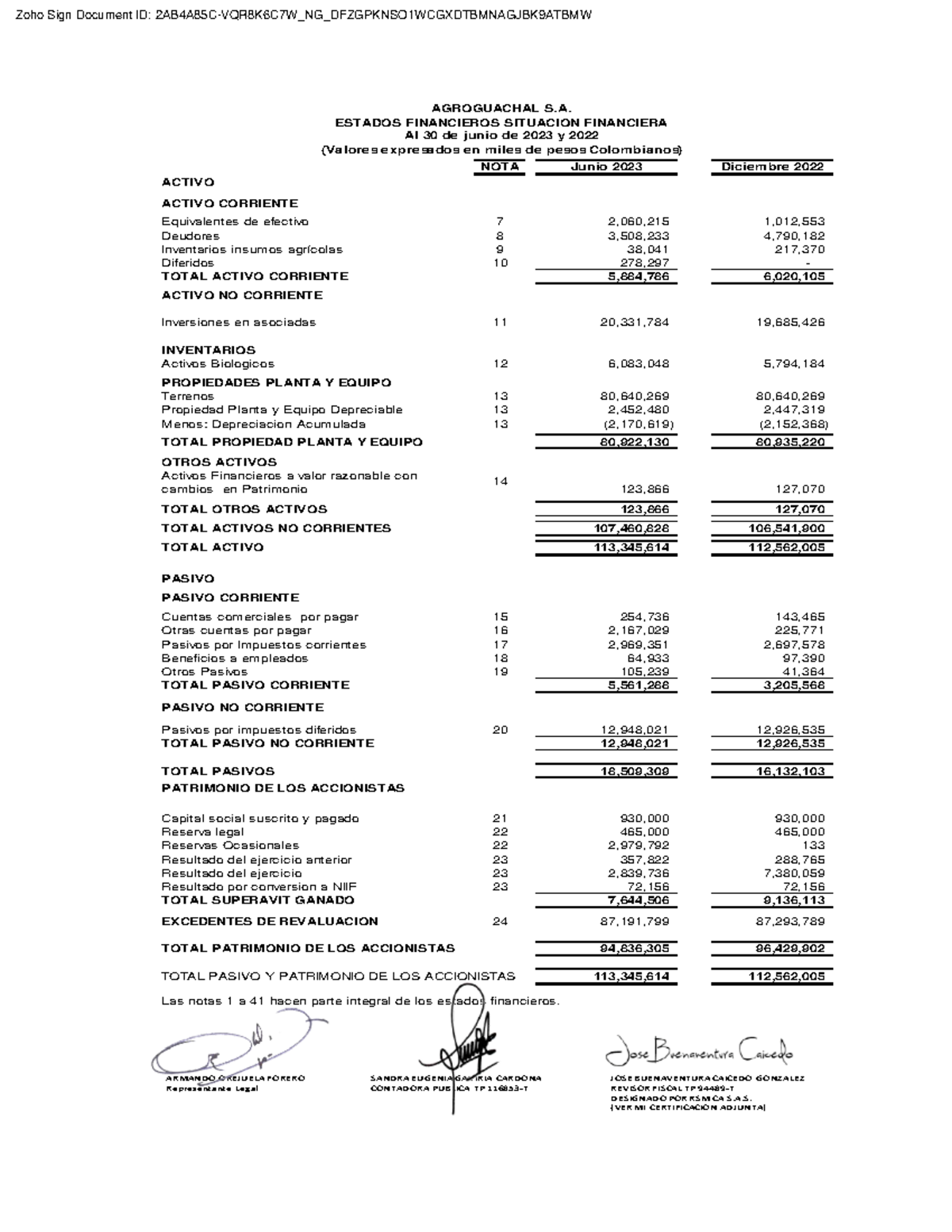 AG Notas EEFF 30-JUN-23 - NOTA Junio 2023 Diciembre 2022 ACTIVO ACTIVO ...