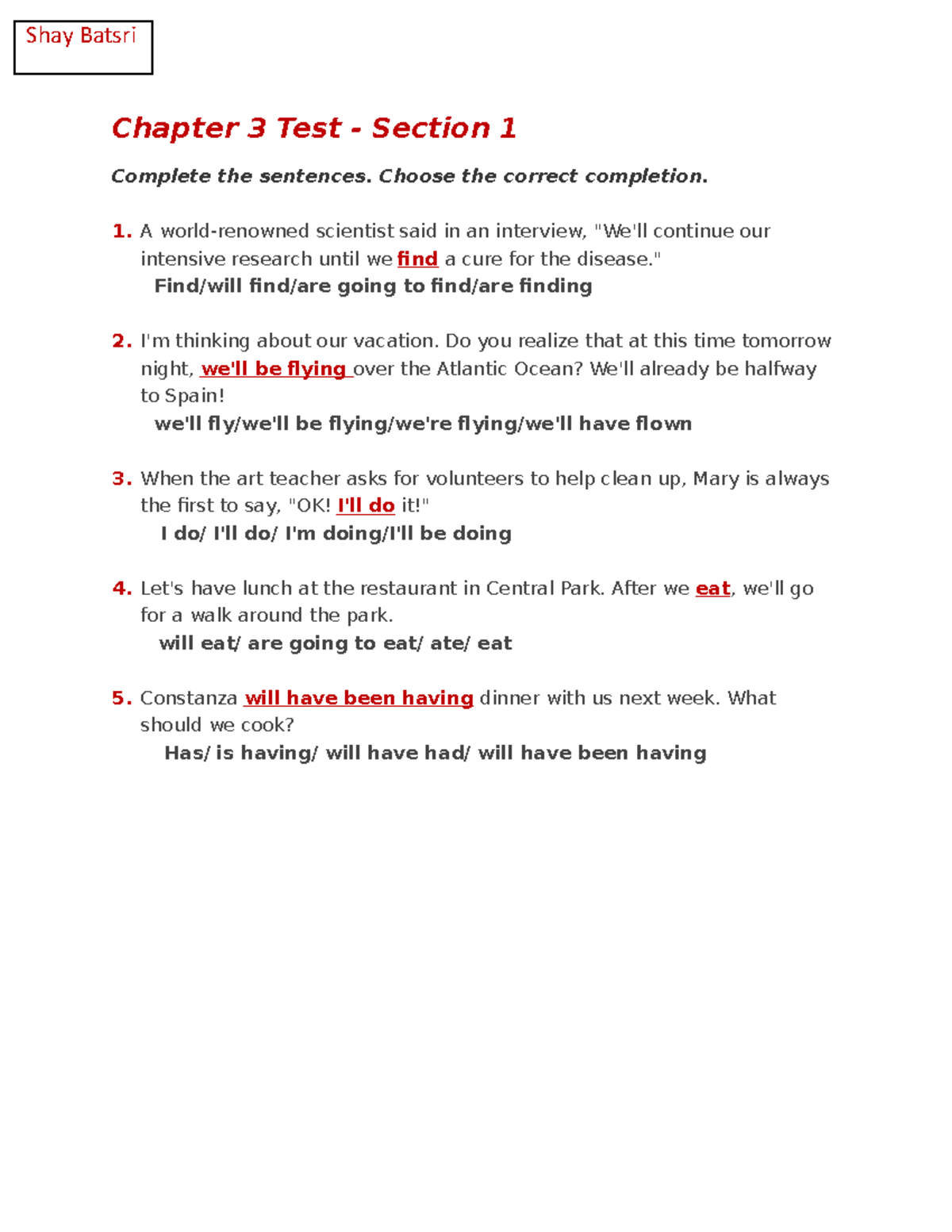 Week 2. Assignment 1 - Chapter 3 Test - Section 1 Complete the ...