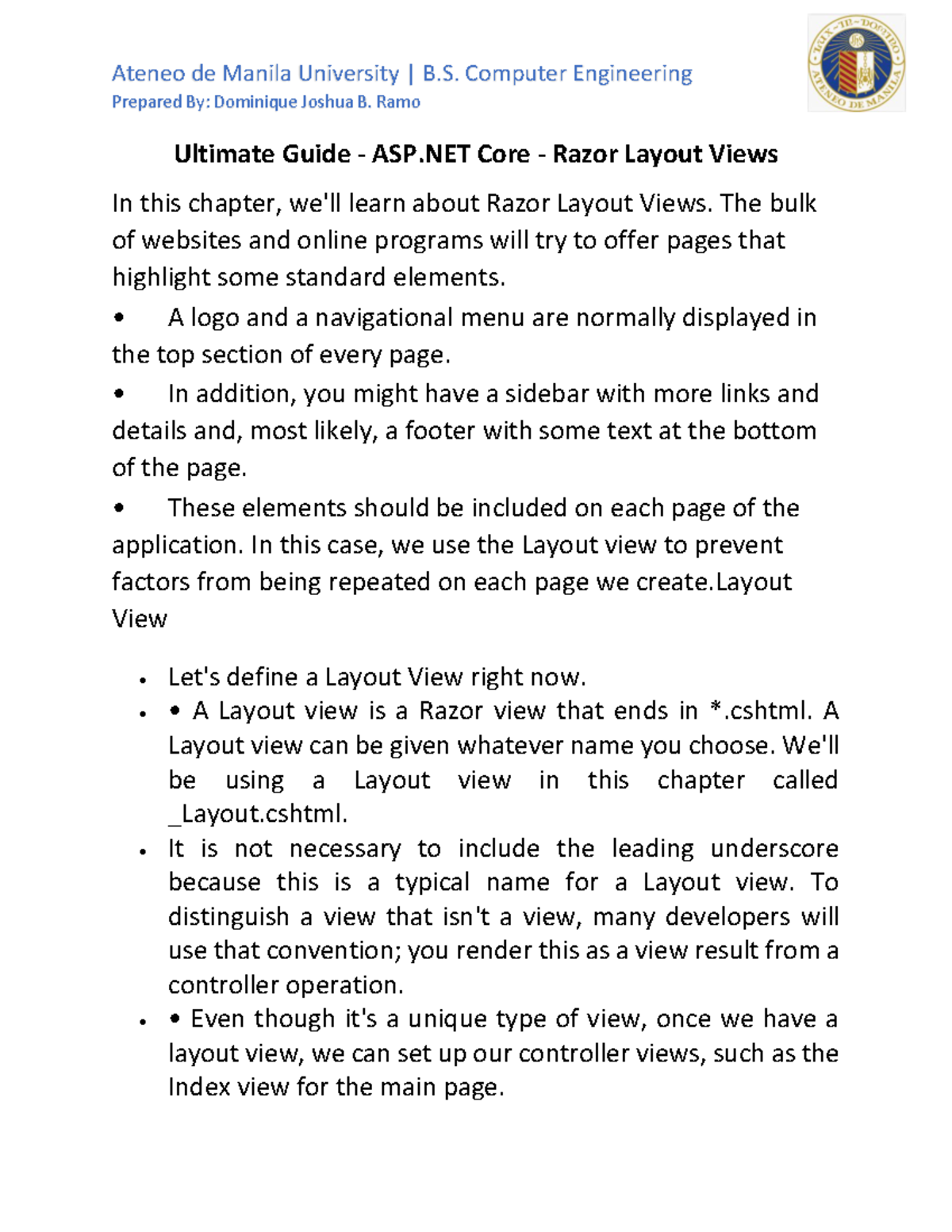 Ultimate Guide - ASP.NET Core - Razor Layout Views - Prepared By ...