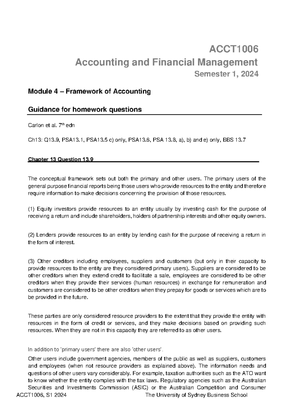 ACCT1006 Module 4 homework questions guidance s1 2024 - ACCT Accounting and Financial Management ...