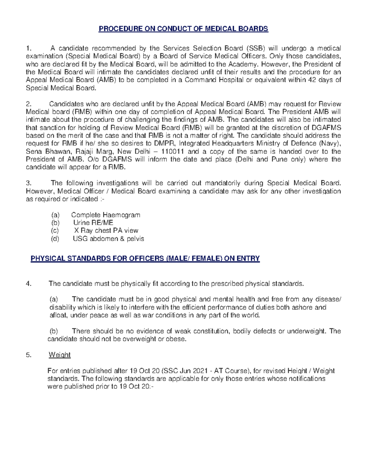 Medical Standards for Navy - PROCEDURE ON CONDUCT OF MEDICAL BOARDS A ...