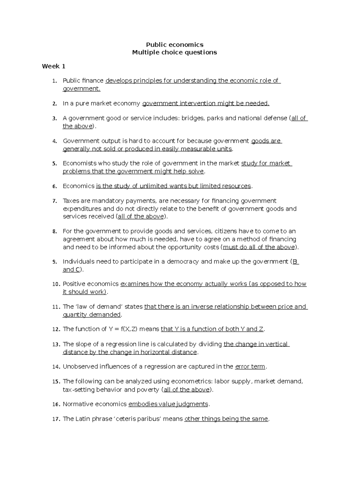 Tutorial work - 1-7 - Multiple choice answers - Public economics ...