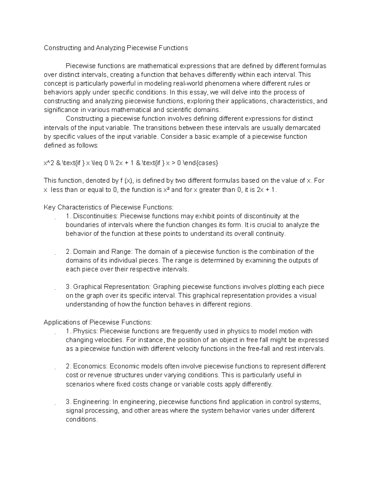 Untitled document - did it - Constructing and Analyzing Piecewise Functions Piecewise functions ...