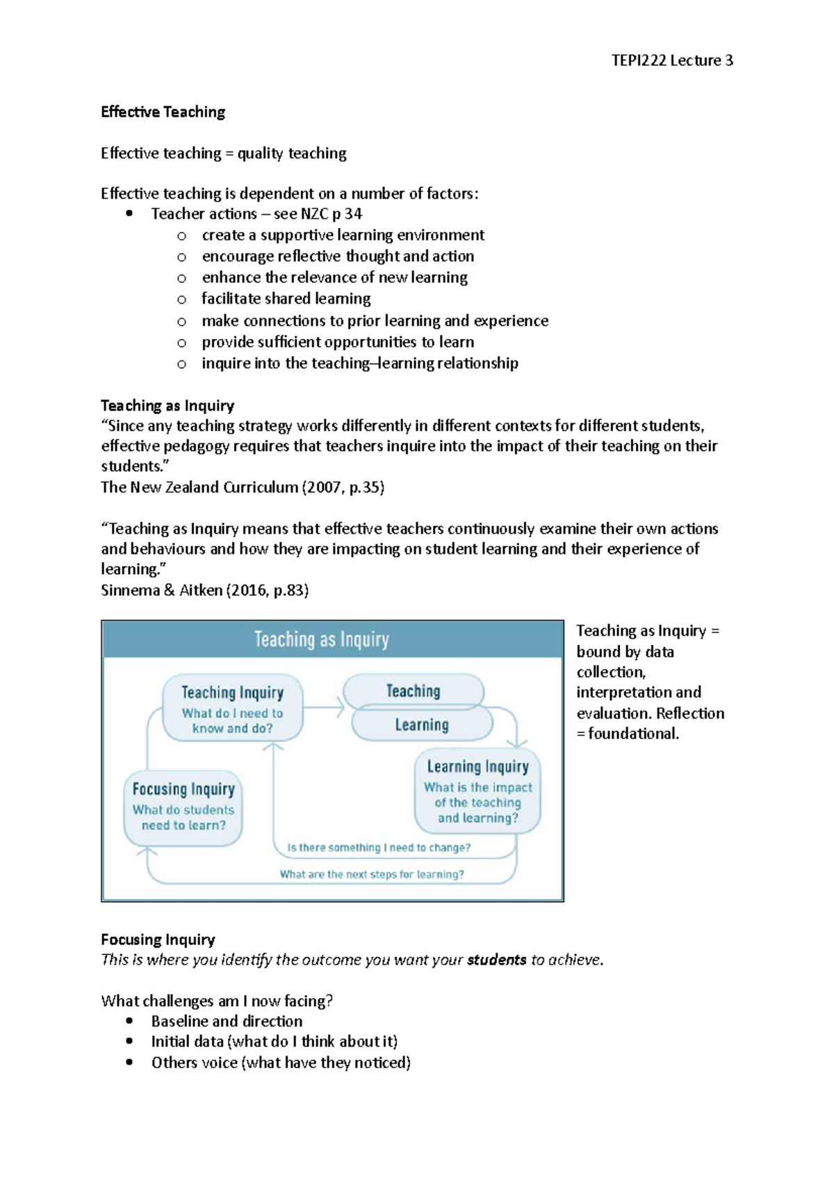 Lecture 3 - Teaching as Inquiry - Lecture 3 Effective Teaching ...