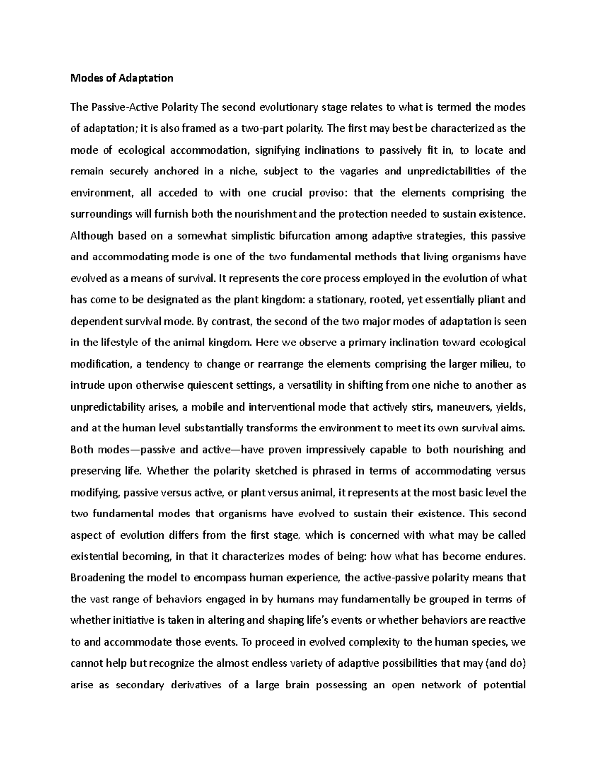 Modes of Adaptation - The first may best be characterized as the mode ...