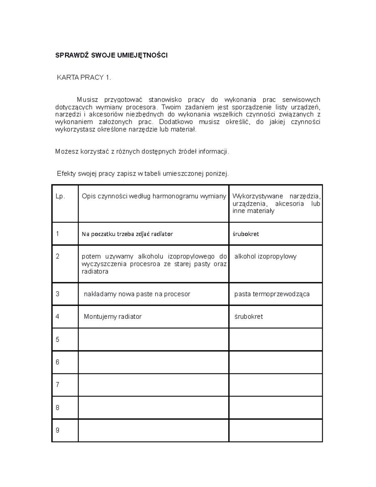 Putk kuba skawiński 2 - SPRAWDŹ SWOJE UMIEJĘTNOŚCI KARTA PRACY 1 ...
