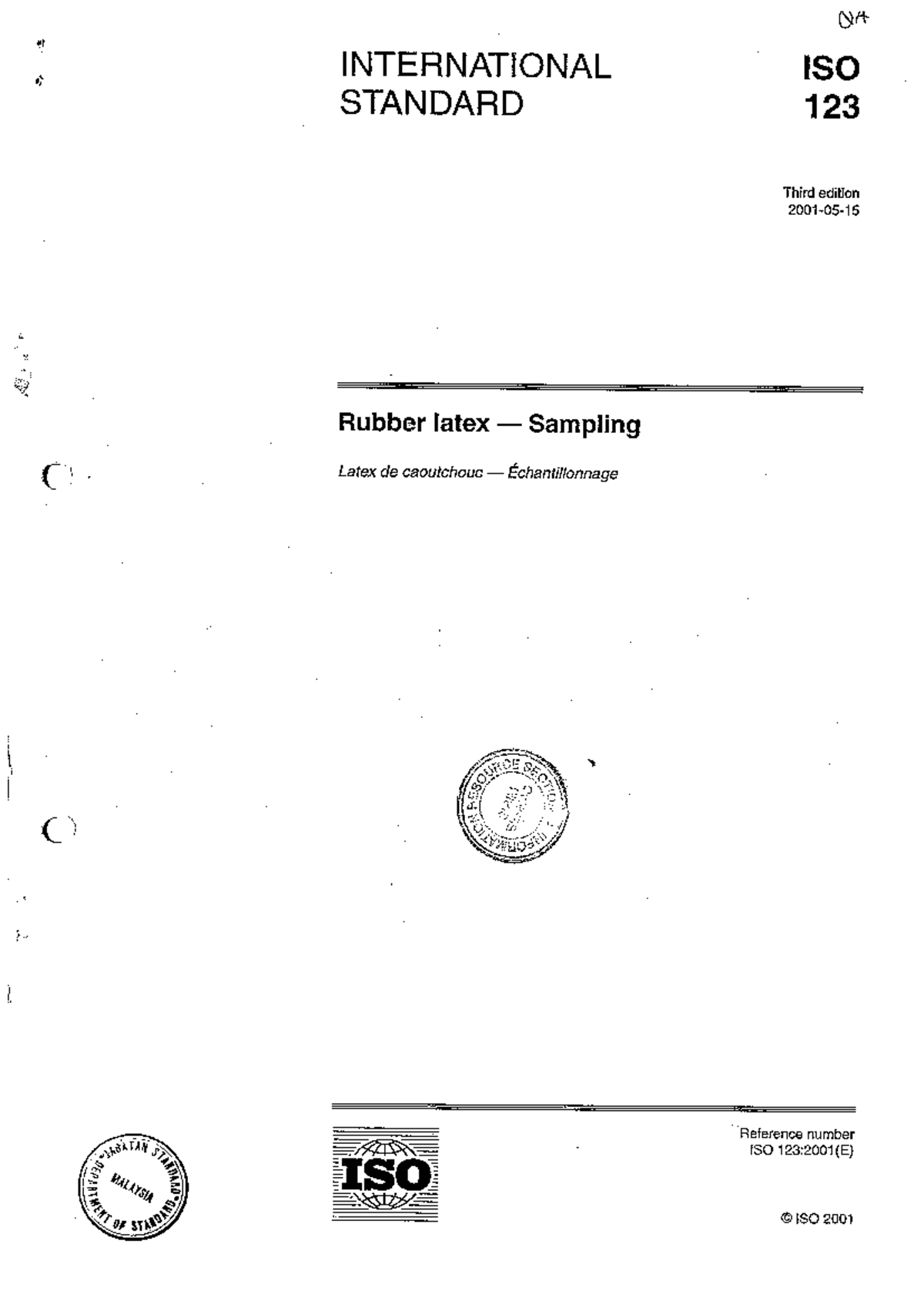 ISO 123 - Rubber latex sampling - Polymer Technology - Studocu
