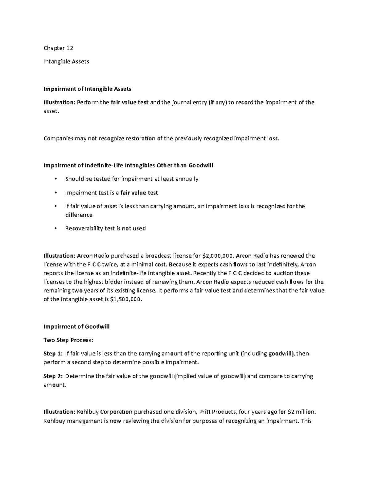 Chapter 12 Lecture Notes 5 - Chapter 12Intangible Assets Impairment of ...