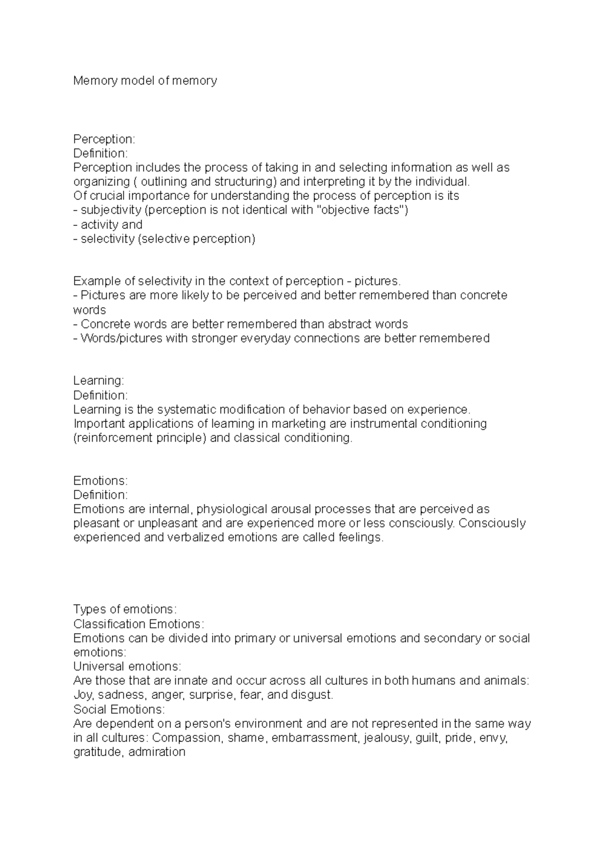 Memory model of memory - International Marketing - Memory model of ...