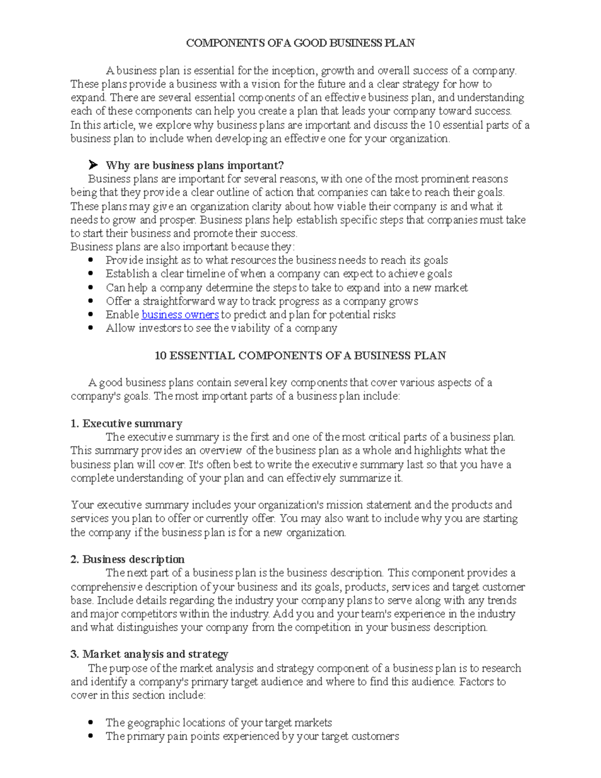 Components OF A GOOD Business PLAN EED126 - COMPONENTS OF A GOOD ...