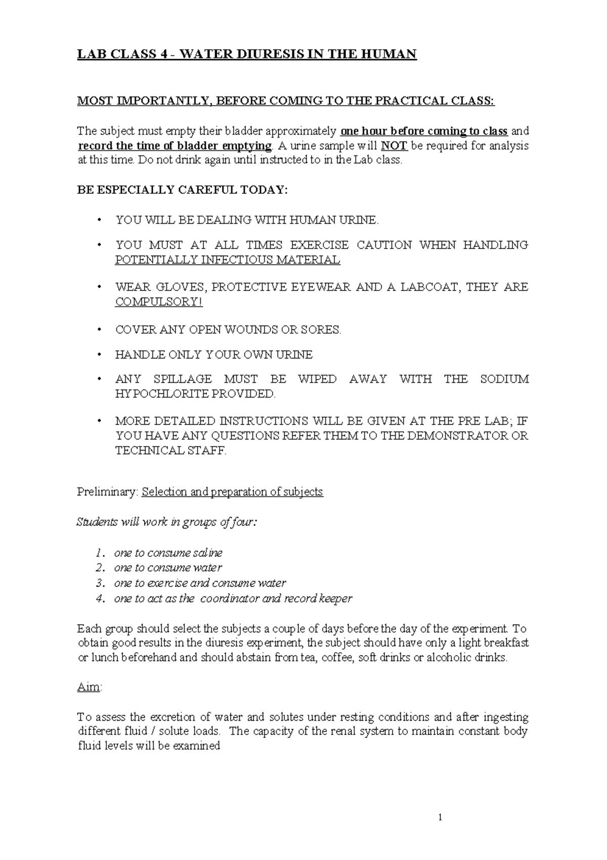 Lab 4 - Diuresis Laboratory Manual 2023 - Tagged - PHYL2001 - UWA - Studocu