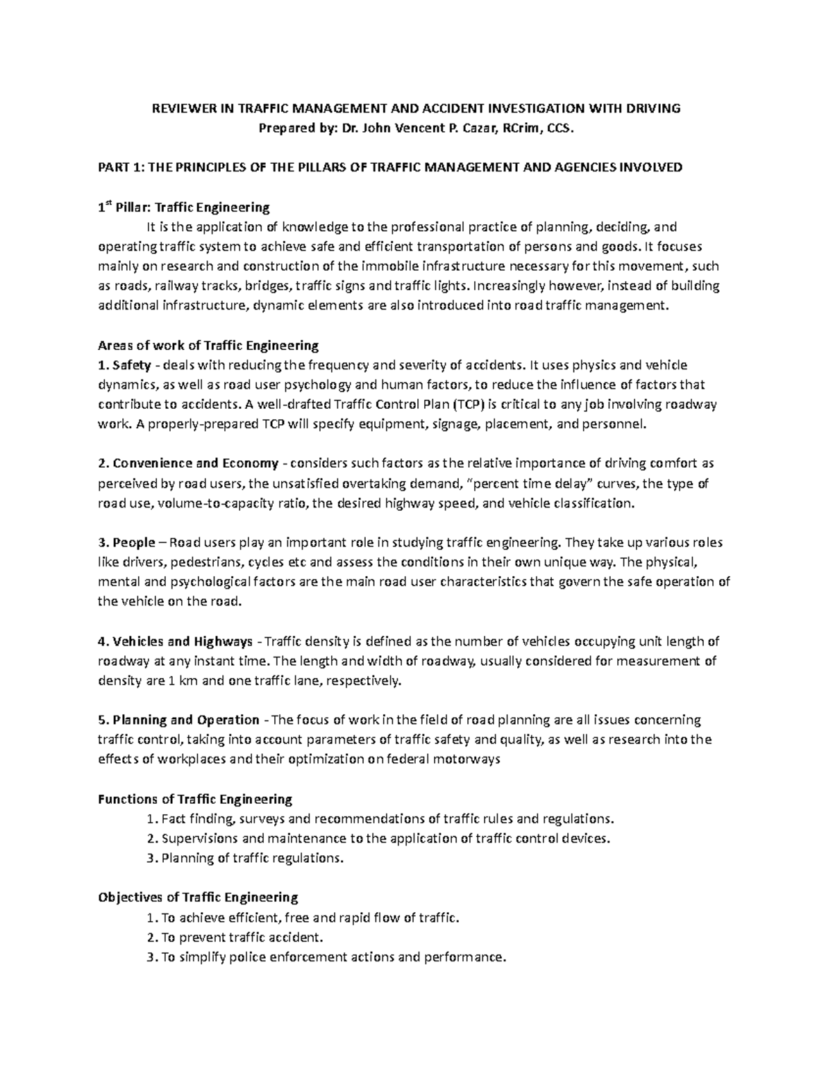 Reviewer IN Traffic Management AND Accident Investigation WITH Driving ...