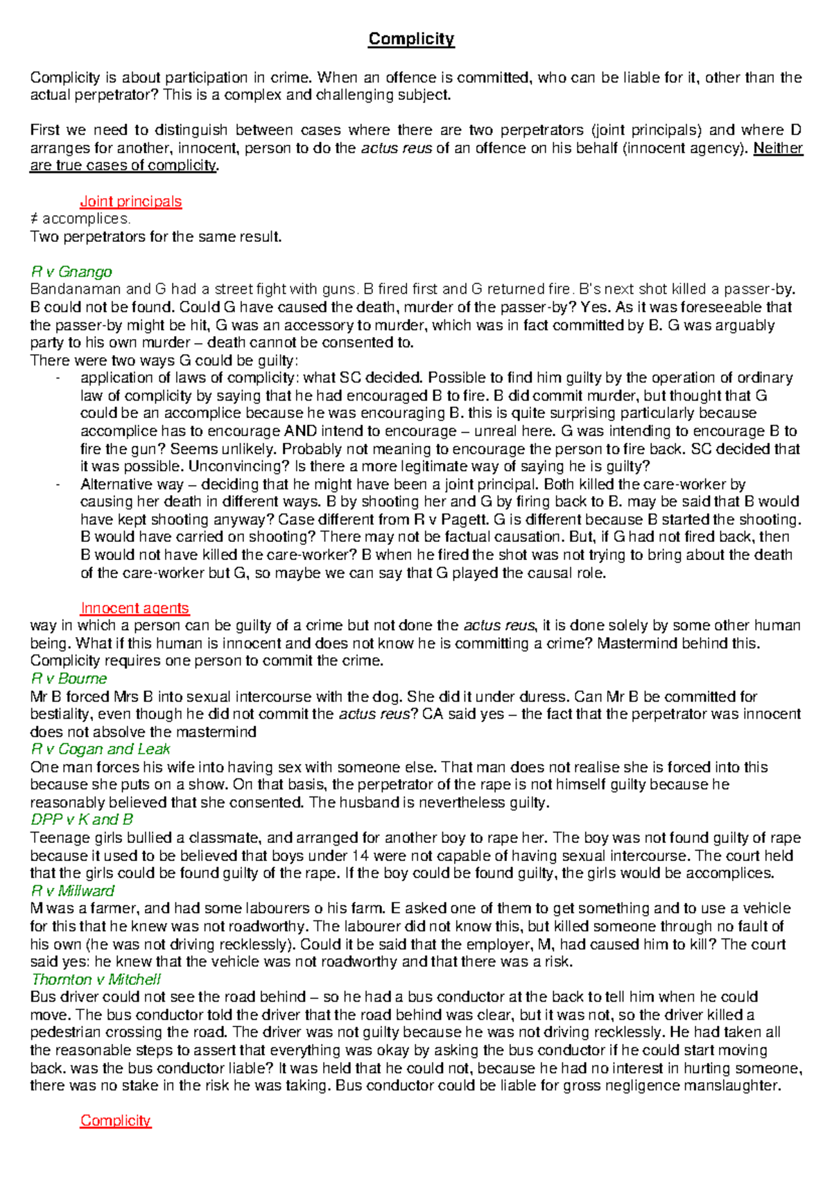 Lecture notes - All lectures - Complicity Complicity is about ...