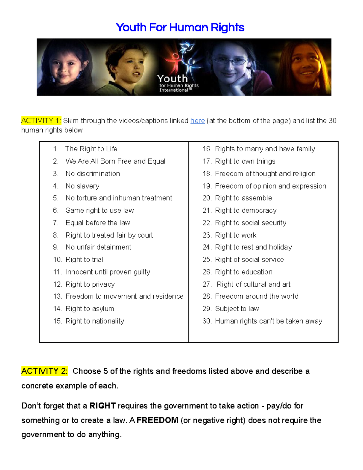 Youth for Human Rights Notes - Youth For Human Rights ACTIVITY 1: Skim ...