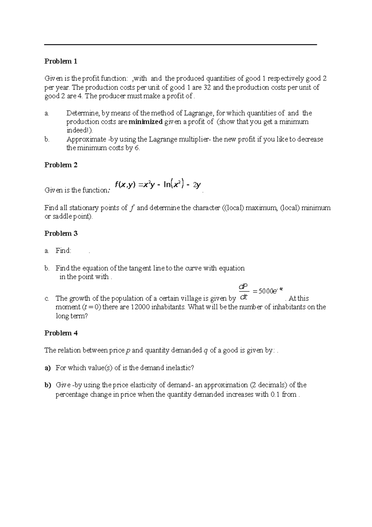 Mathematics 1 for Economics Practice test - Problem 1 Given is the ...