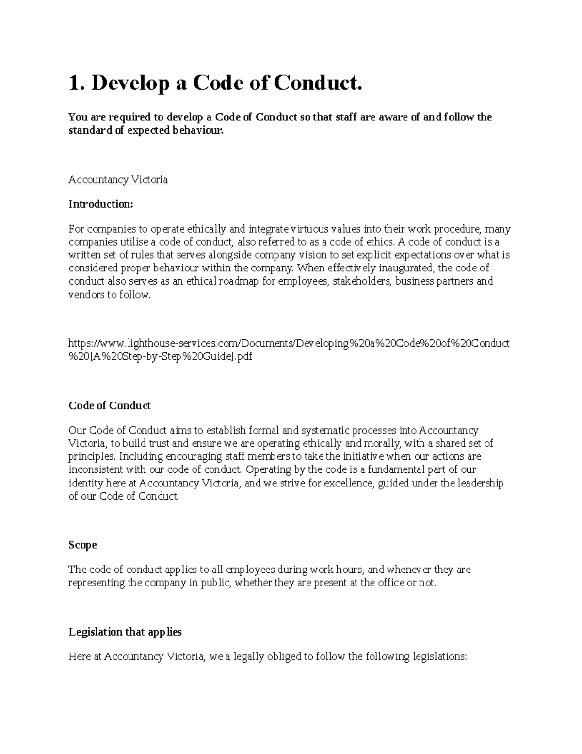 Part 2 Policies AND Procedures Development Project - 1. Develop a Code ...