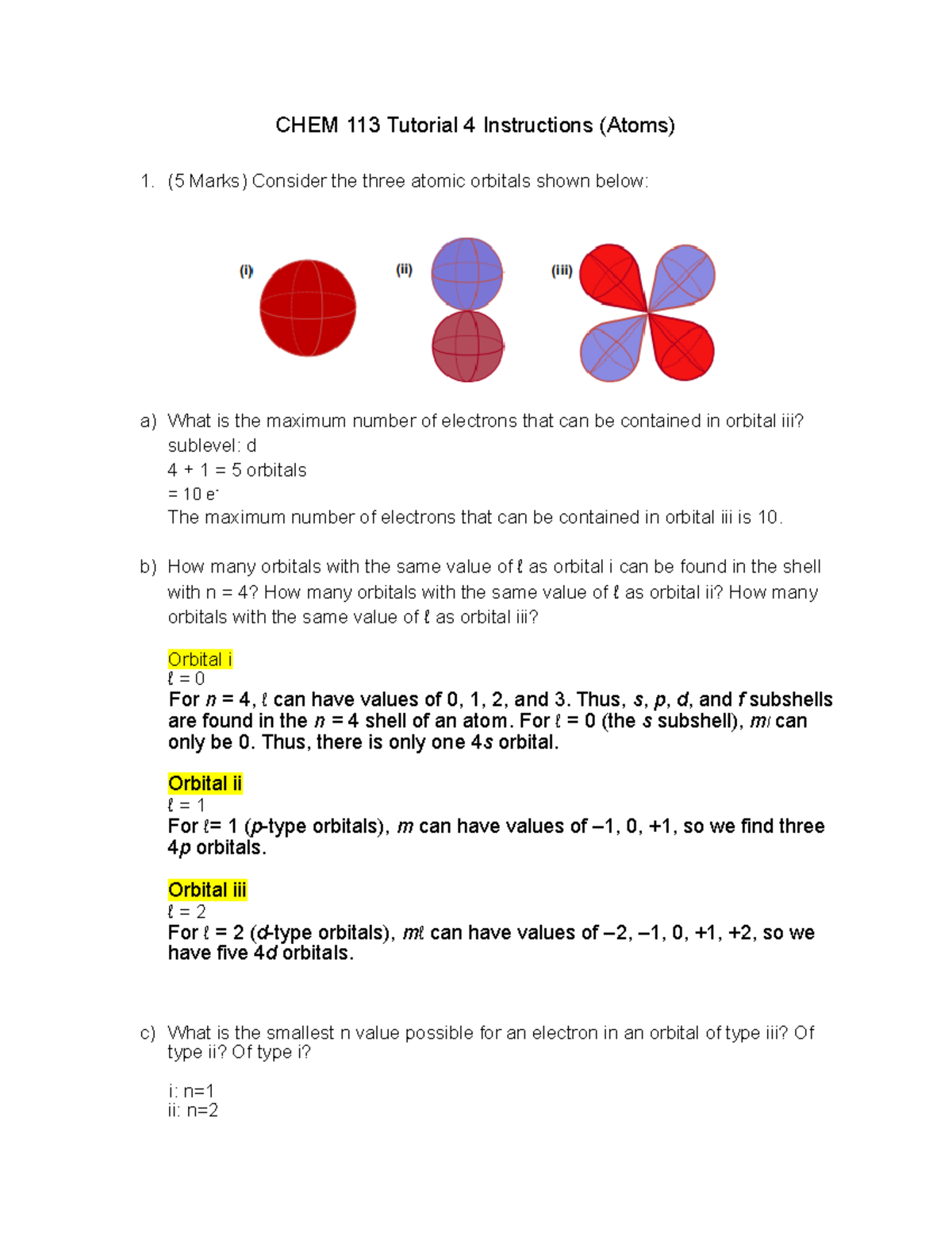 CHEM 113 Tutorial 4 Instructions - Atoms - CHEM 113 Tutorial 4 ...