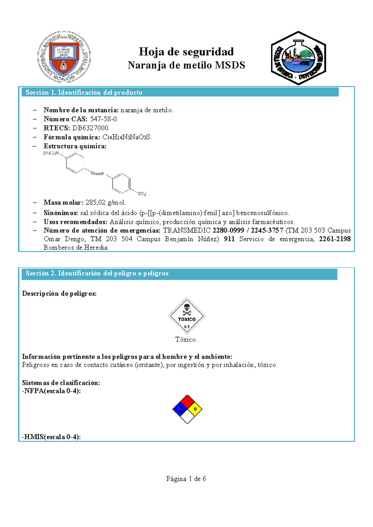 Naranja de metilo - Hoja de seguridad Naranja de metilo MSDS Sección 1 ...