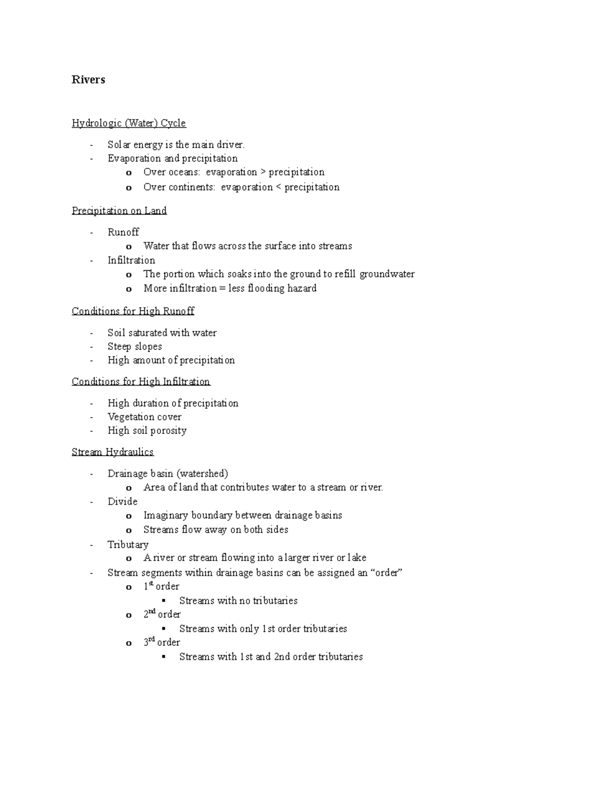 Geoscience Lecture 10 Notes Part 1 - Rivers Hydrologic (Water) Cycle ...