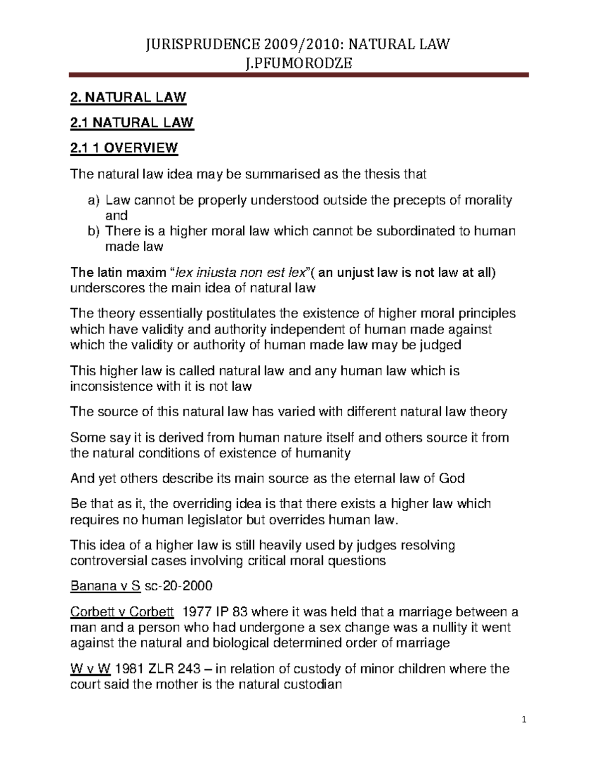 Natural LAW - Notes - J 2. NATURAL LAW 2 NATURAL LAW 2 1 OVERVIEW The ...