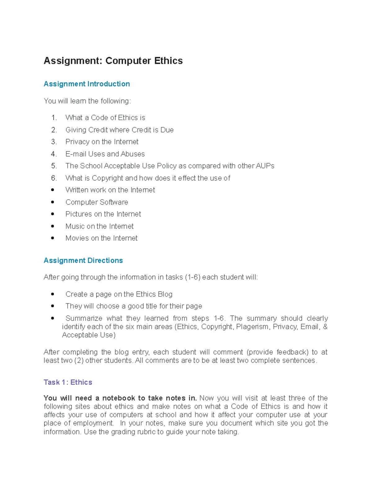 Assignment Computer Ethics - Assignment: Computer Ethics Assignment Introduction You will learn ...