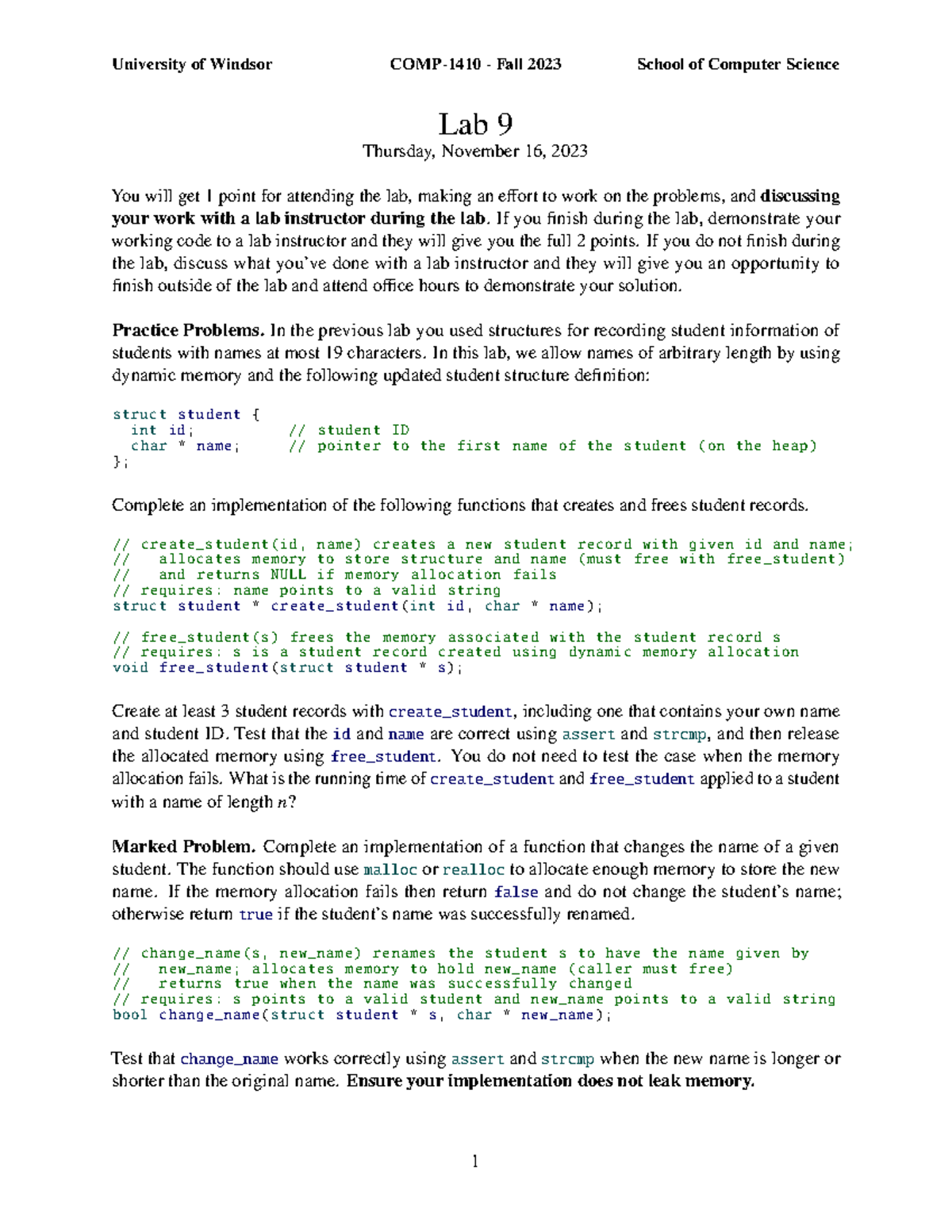 Lab9 - algorithms - University of Windsor COMP-1410 - Fall 2023 School of Computer Science Lab 9 ...