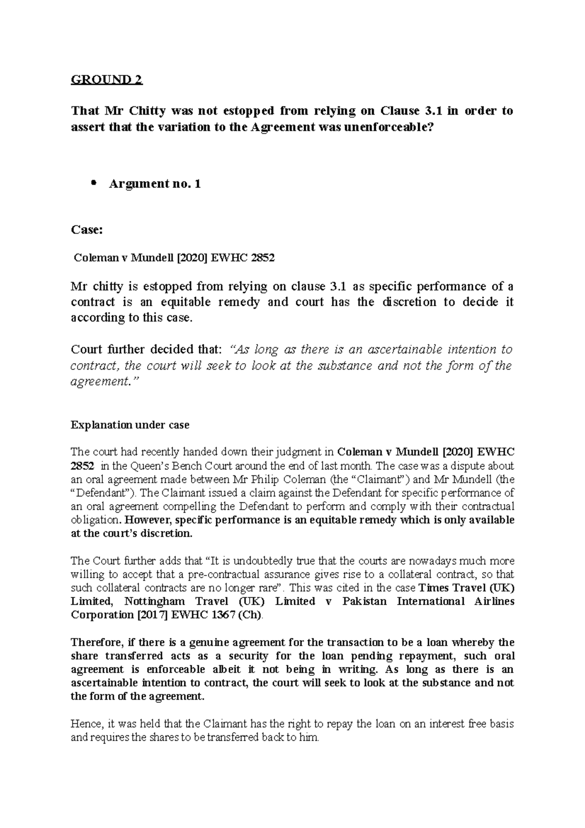 Ground 2 - Moot skeleton document - GROUND 2 That Mr Chitty was not ...