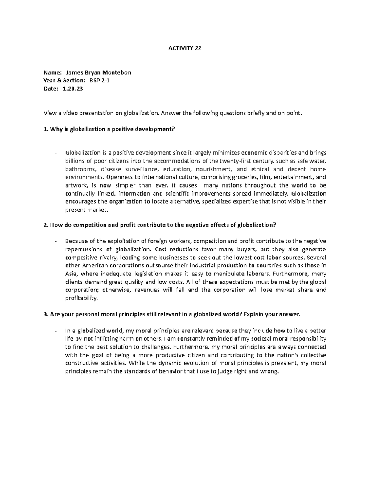 Activity 22 - Okay - ACTIVITY 22 Name: James Bryan Montebon Year ...