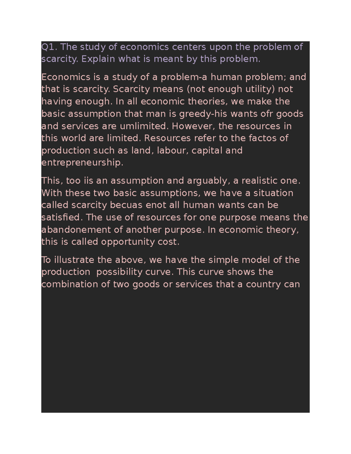 Scarcity%2c Choice and Opportunity Cost - Q1. The study of economics ...