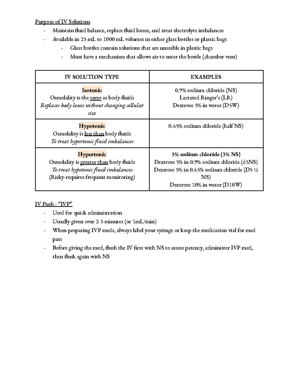 N121-B IV Therapy - Notes on different IV therapies. - Purpose of IV ...