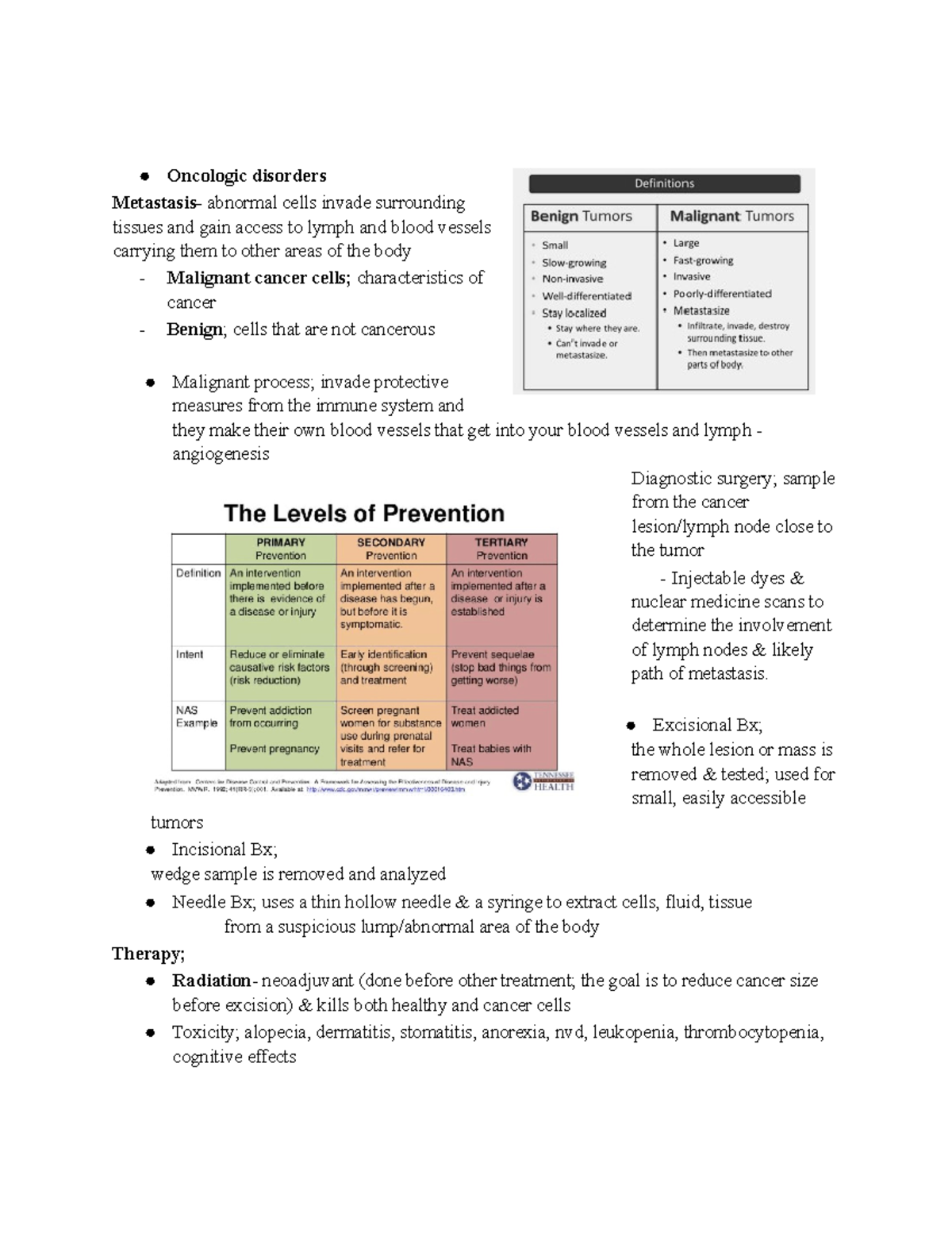 Cancer types notes - Oncologic disorders Metastasis- abnormal cells ...