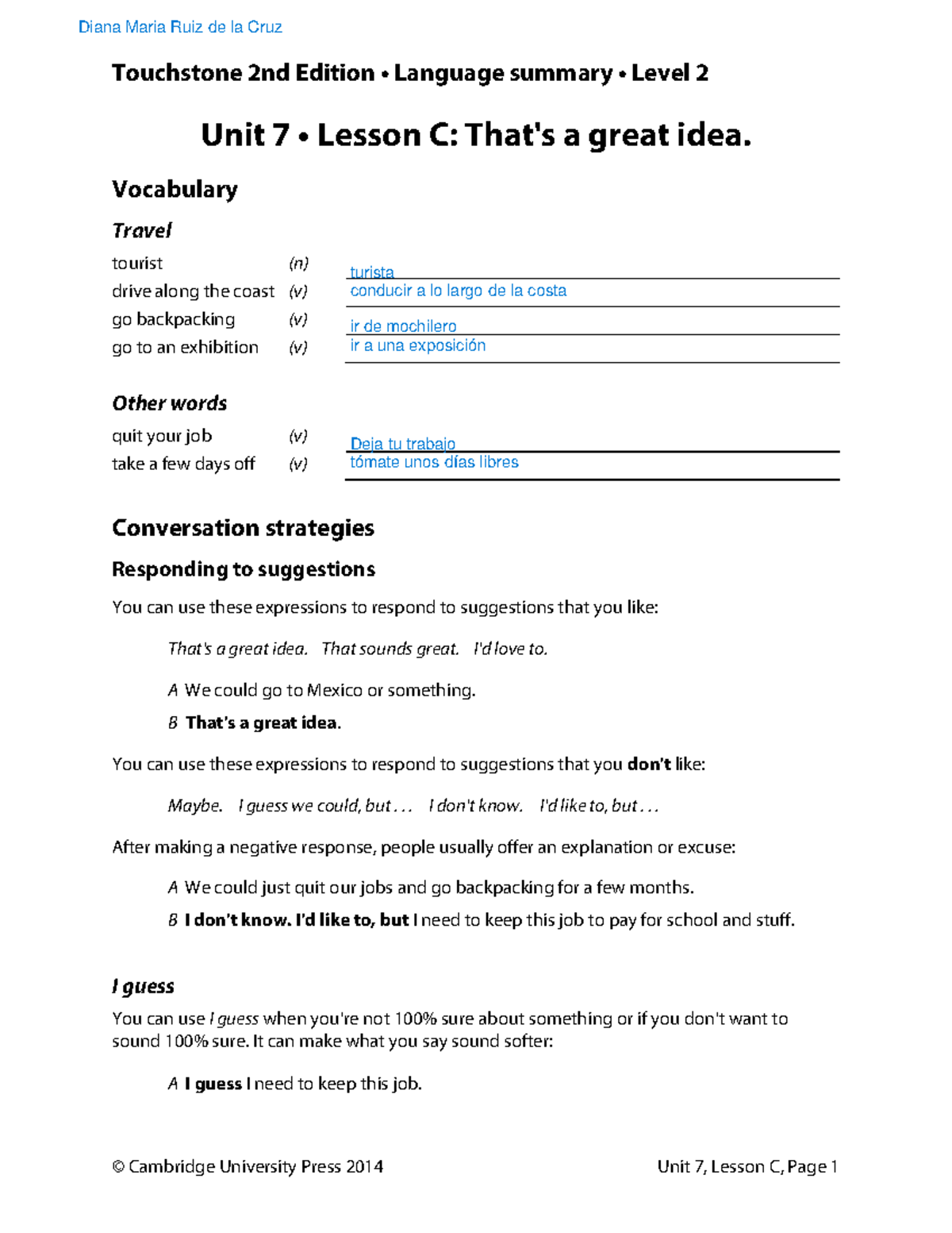 Unit 7 Lesson C - kjdkjakdjkj - Touchstone 2nd Edition • Language ...