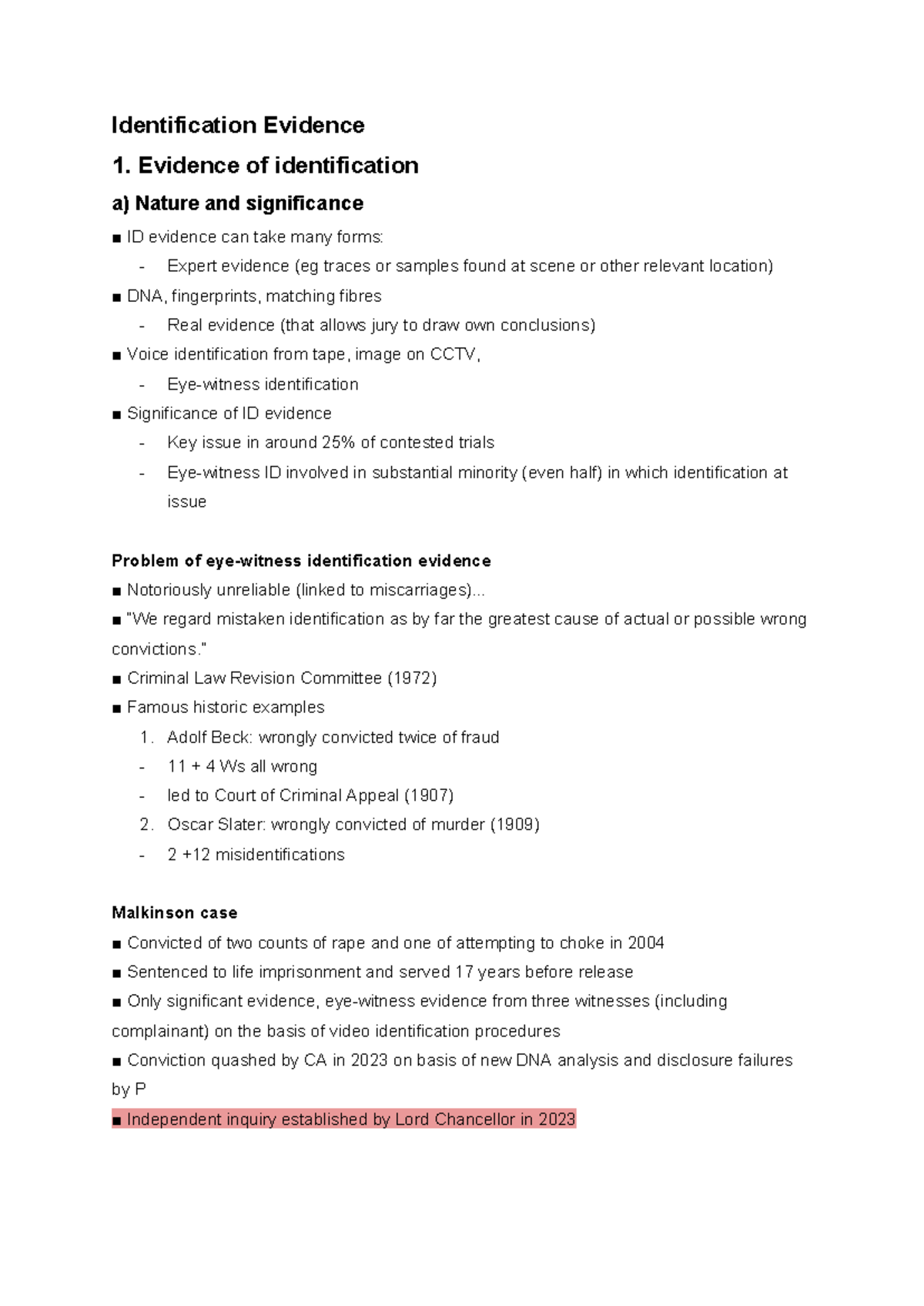 Identification Evidence - Evidence of identification a) Nature and ...